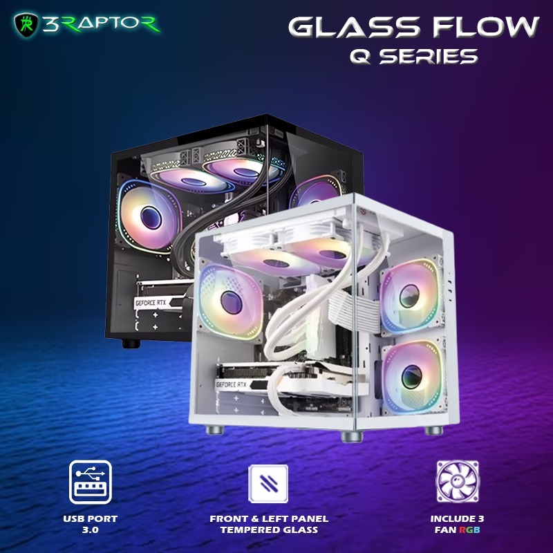 Jual Casing Gaming Raptor Glass Flow Q Series Free 3 Fan RGB | Shopee ...