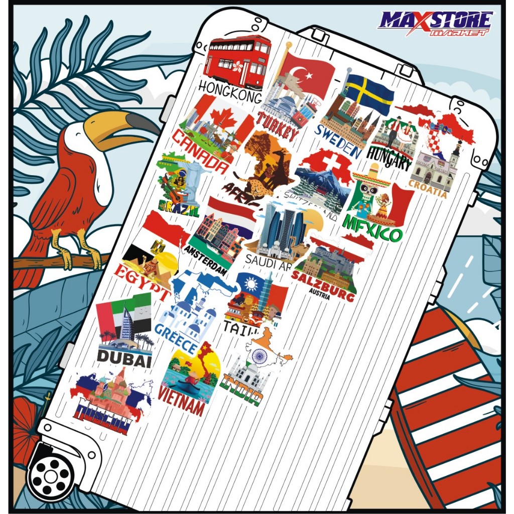 Jual world travel sticker pack series 2 / landmark sticker / country ...