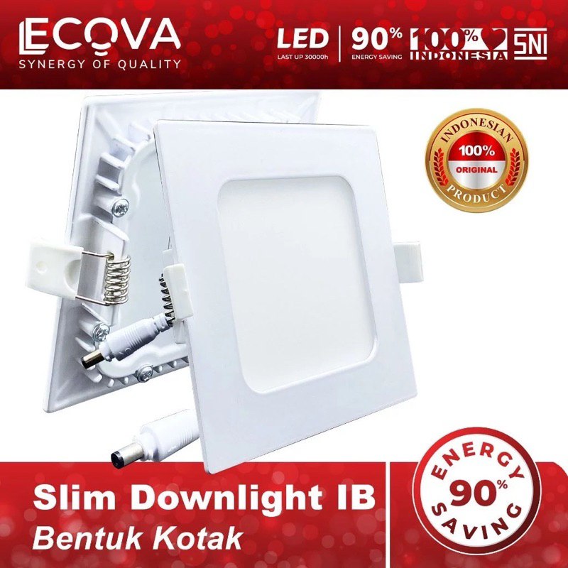 Jual ECOVA SLIM DOWNLIGHT LAMPU PANEL LED SEGI KOTAK IB INBOW TANAM 6W ...