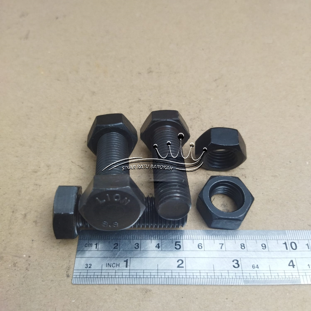 Jual BAUT MUR BAJA M16X50 FULL DRAT PANJANG 5CM KUNCI 24 5 CM BAUD HTB GRADE 8.8 HITAM M16 X 50 ...