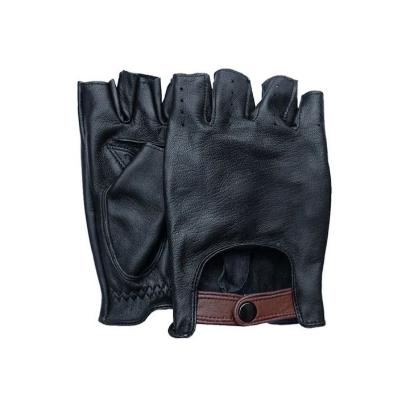 Jual SARUNG TANGAN KULIT HALF FINGER MODEL POLOS KANCING | Shopee Indonesia