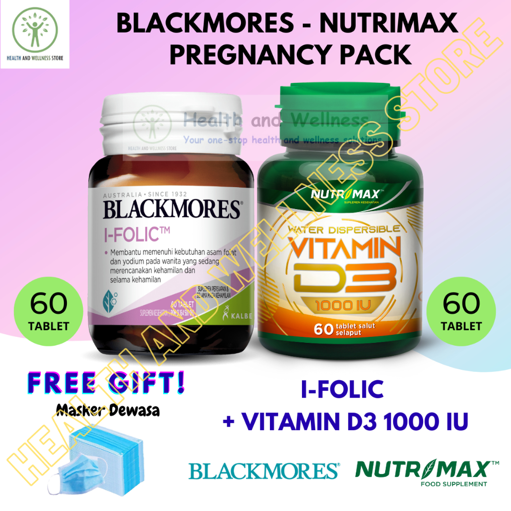 Jual PAKET KEHAMILAN BLACKMORES I FOLIC 60 TABLET DAN NUTRIMAX VITAMIN D3 1000 IU 60 TABLET ...