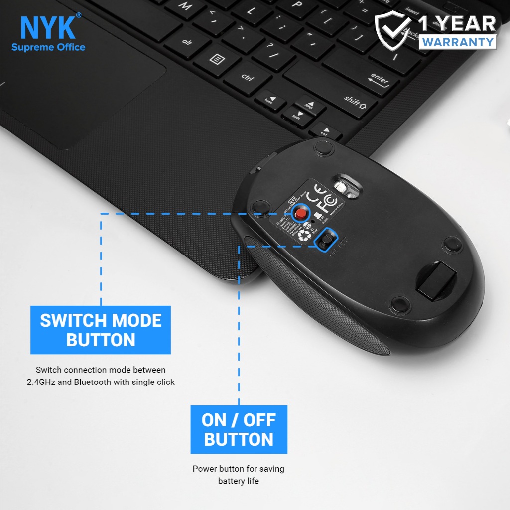 Jual NYK Mouse C75 Silent Click Dual Mode Bluetooth Wireless ...