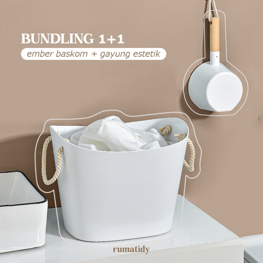 Jual 【RUMATIDY】BUNDLING Baskom + Gayung Putih Estetik Nordic Style ...