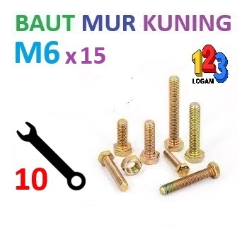 Jual BMK M6x15 mm Baut Mur Kuning Siku Lubang Kunci 10, Drat P1.00 | Shopee Indonesia