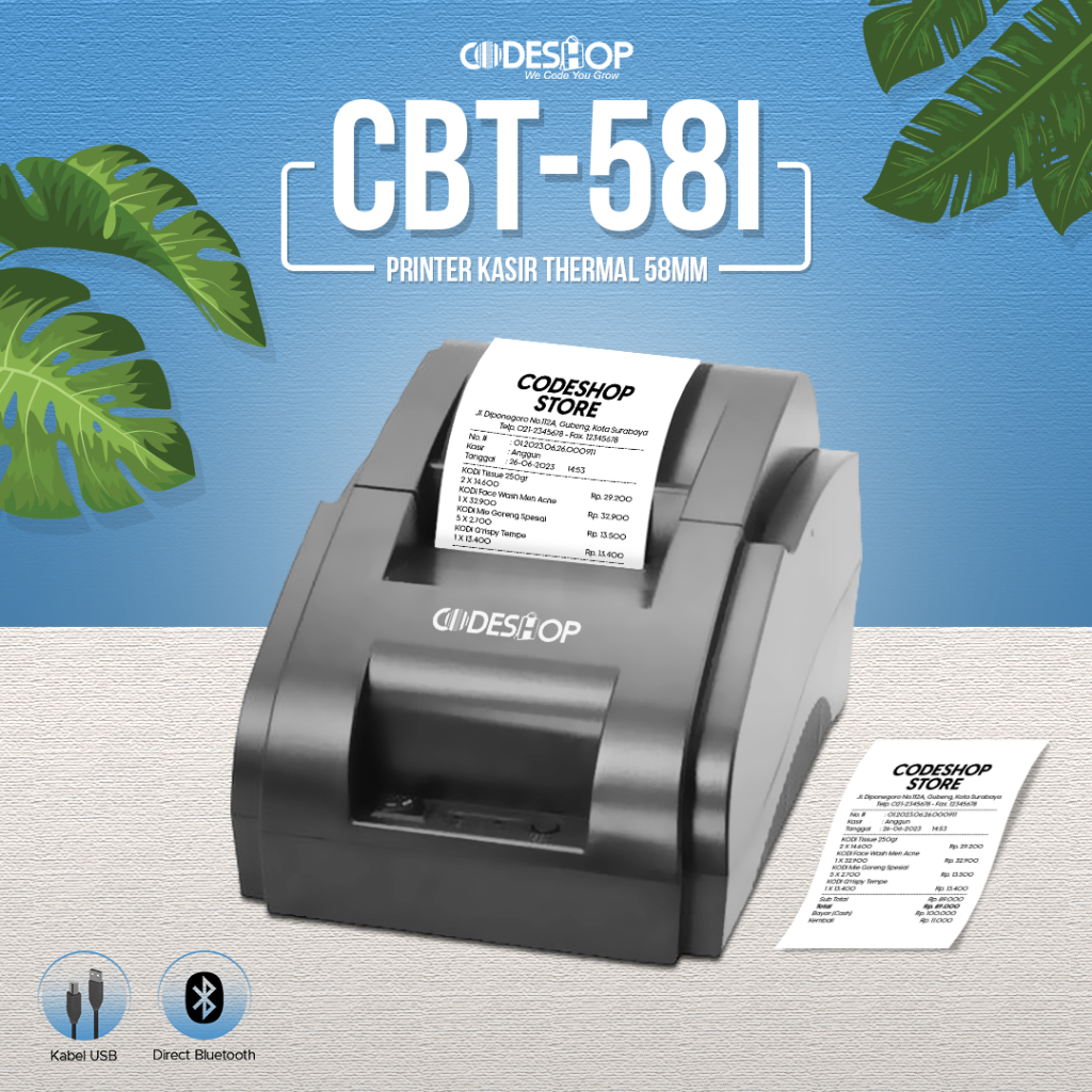 Jual Codeshop CBT-58i Printer Thermal Kasir 58mm USB Bluetooth RJ-11 ...