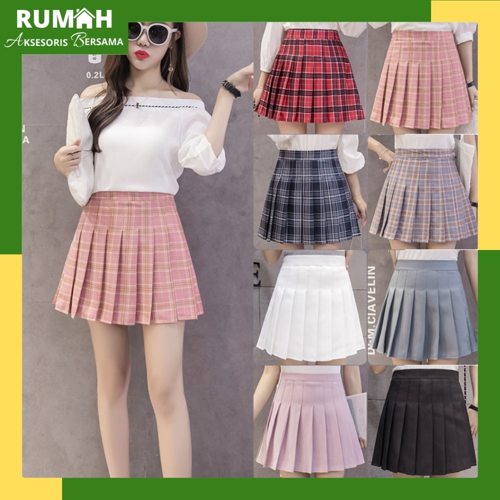 Jual RAB RK382 Korean Rok Mini Tartan Skirt Tennis Skirt Rok Lipit ...