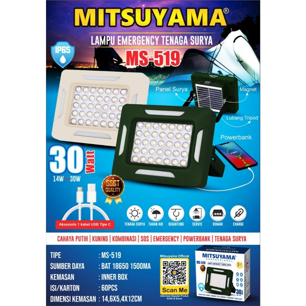 Jual LAMPU SOROT CAS + SOLAR PANEL MITSUYAMA 30W MS-519 | Shopee Indonesia
