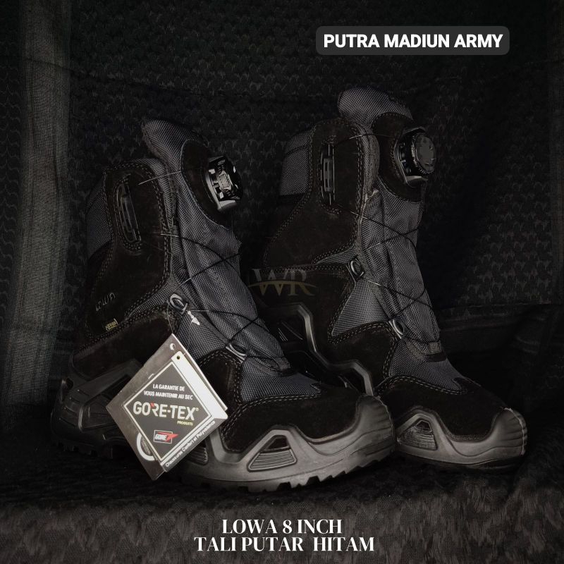 Jual Sepatu Lowa Tactical Tali Putar Hitam / Sepatu Lowa 8 inchi Tali Putar / Sepatu PDL Lowa ...