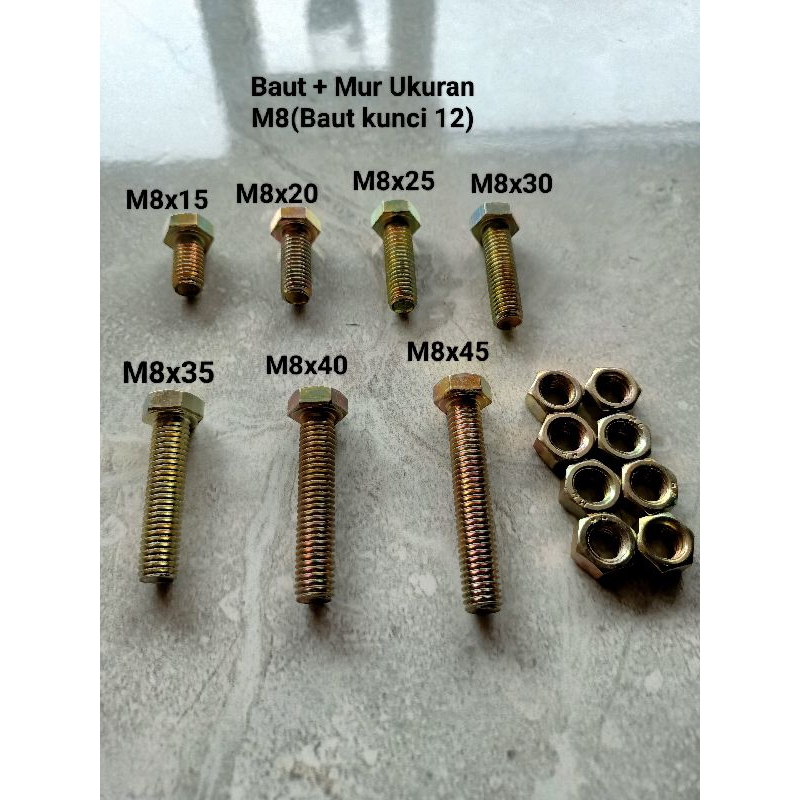 Jual Baut + Mur Kuning/Baut Kuning M8/ Baut Kunci 12/BMK/ Baut Hex / Baut Hexagon | Shopee Indonesia