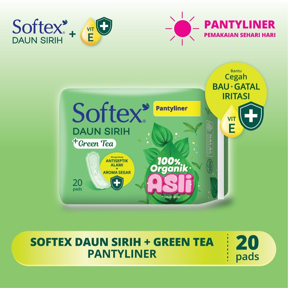 Jual Pantyliner Softex Daun Sirih + Green Tea 20 pads - Pantyliner Daun Sirih | Shopee Indonesia