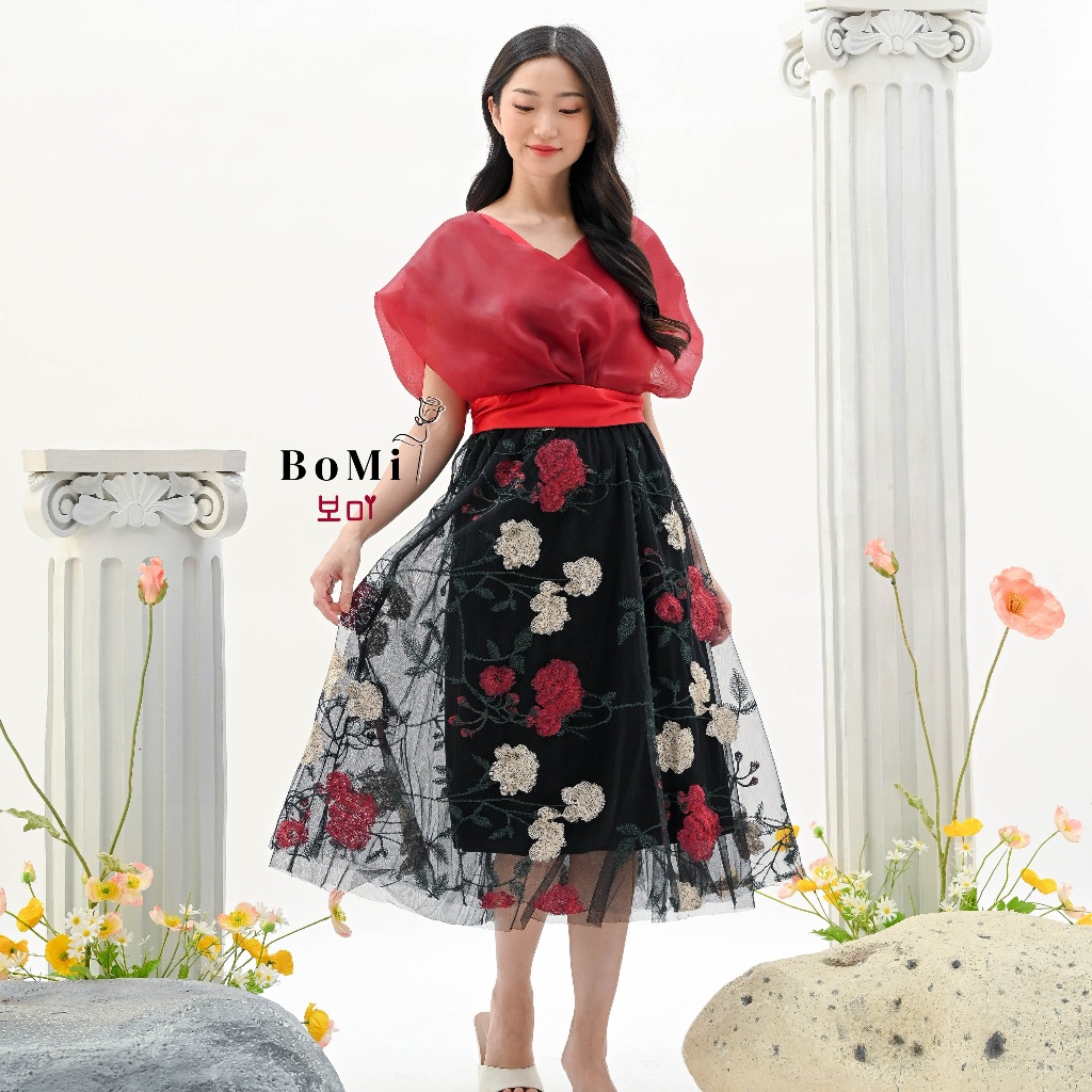 Jual BOMI - ROSE Skirt Flower Mawar Korean Rok Premium Tutu Tile Motif ...