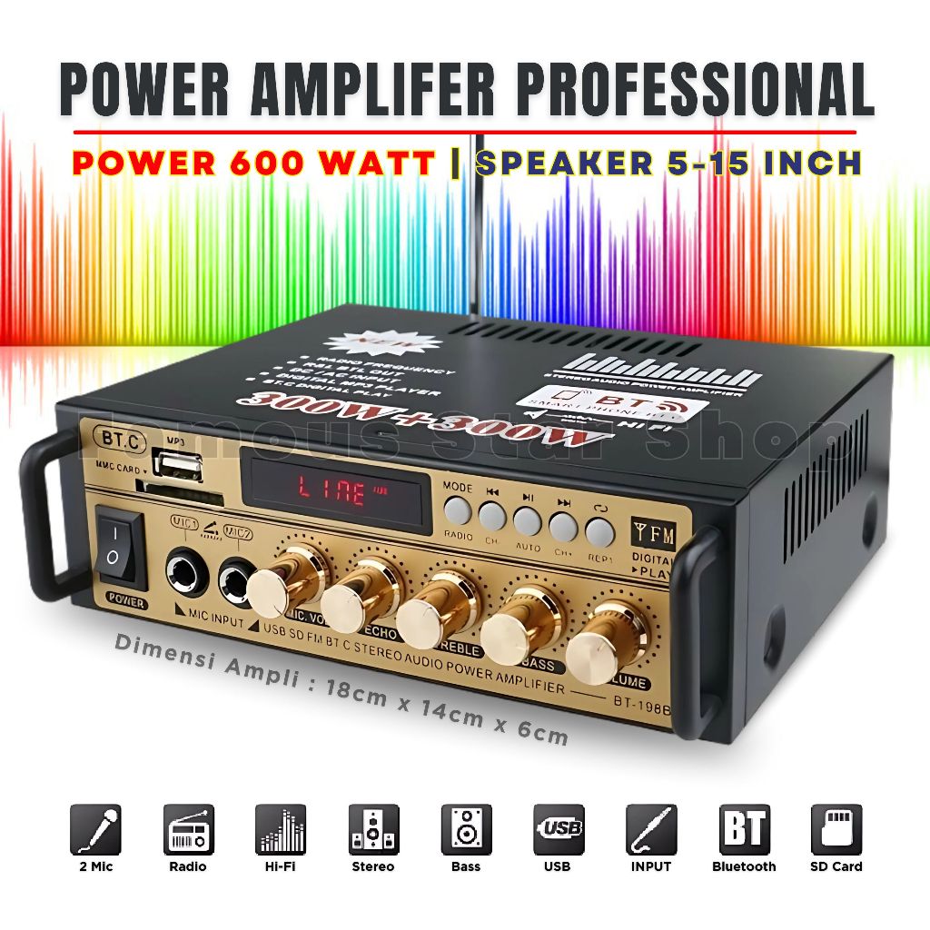 Jual Amplifier Daya 600 Watt Full Bass Fleco BT-198B Audio Penguat ...