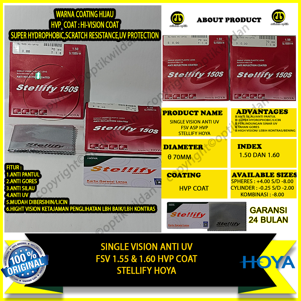 Jual Hoya Lensa Kacamata Stellify Hoya 1.50 & 1.60 Clear HVP Coat ...