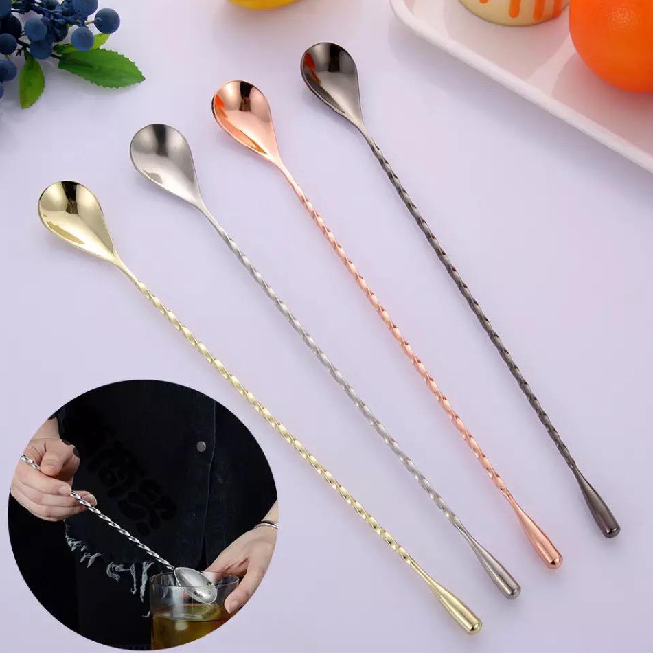 Jual color mixing long bar spoon stainless SUS 34 sendok teh cocktail ...