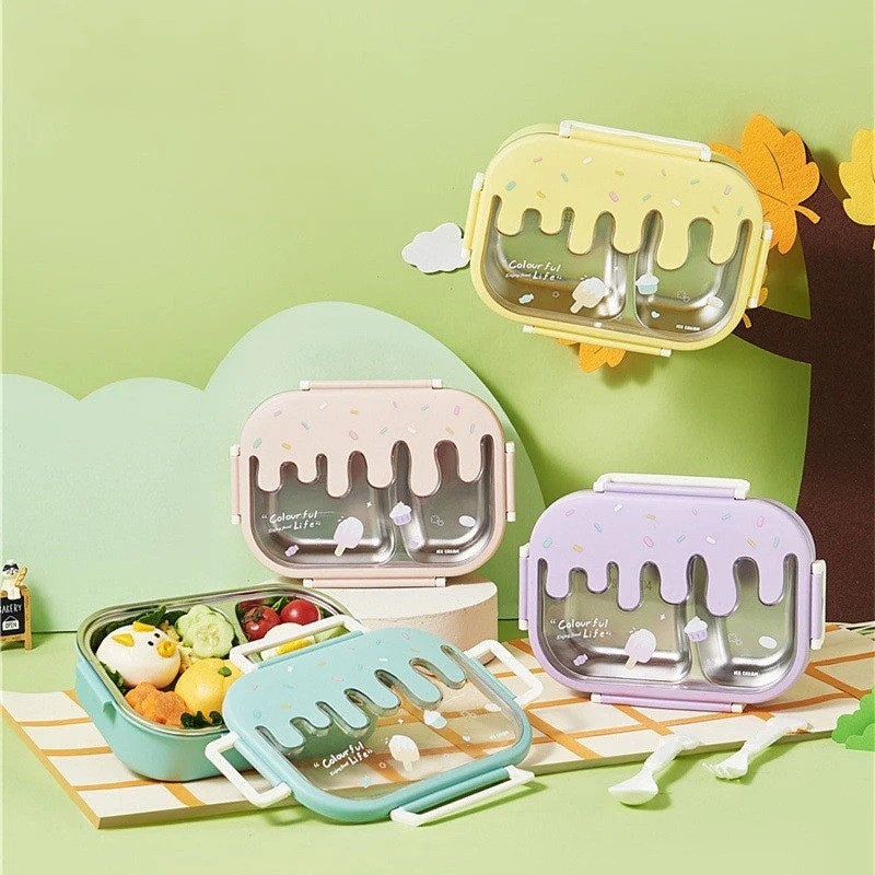 Jual Home Pro Lunch Box Stainless 2 Sekat Motif Ice Cream 4 Klip Kotak ...