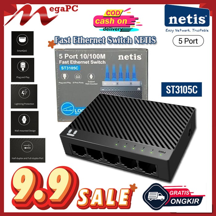 Jual NETIS ST3105C Switch Hub 5 Port RJ45 100M Fast Ethernet Switch ...