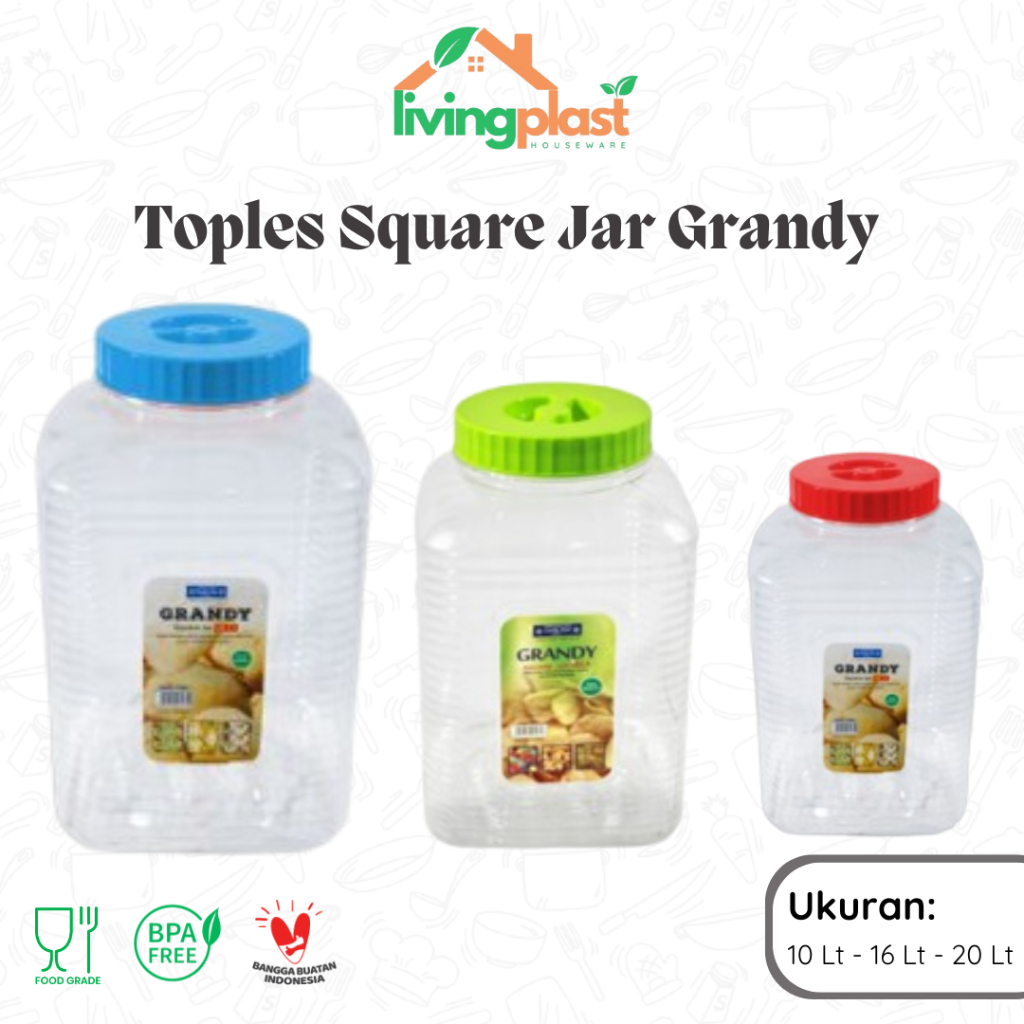 Jual Toples Square Jar Grandy 10 Lt 16 Lt 20 Lt / Toples Plastik Besar ...