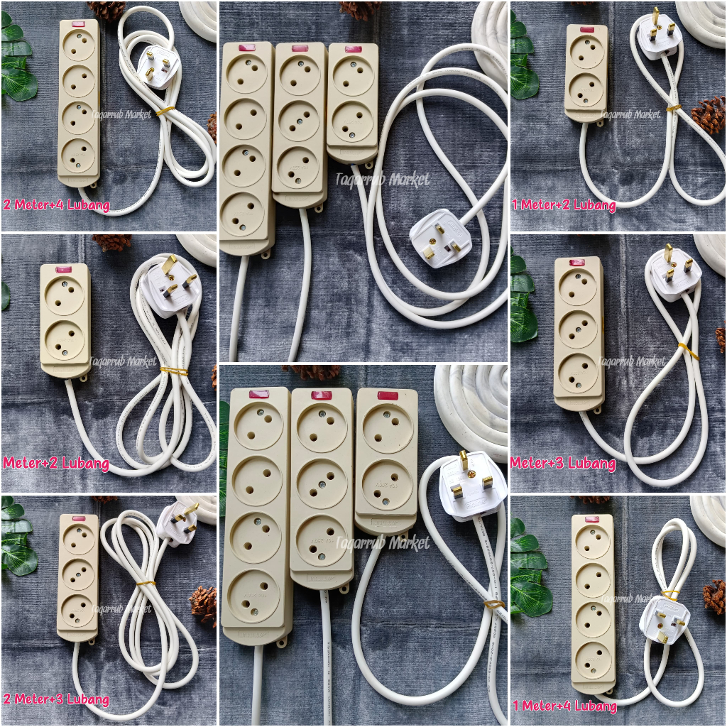 Jual Stop Kontak Colokan Kaki 3 Kabel Stop Kontak Gepeng + Kabel Putih ...