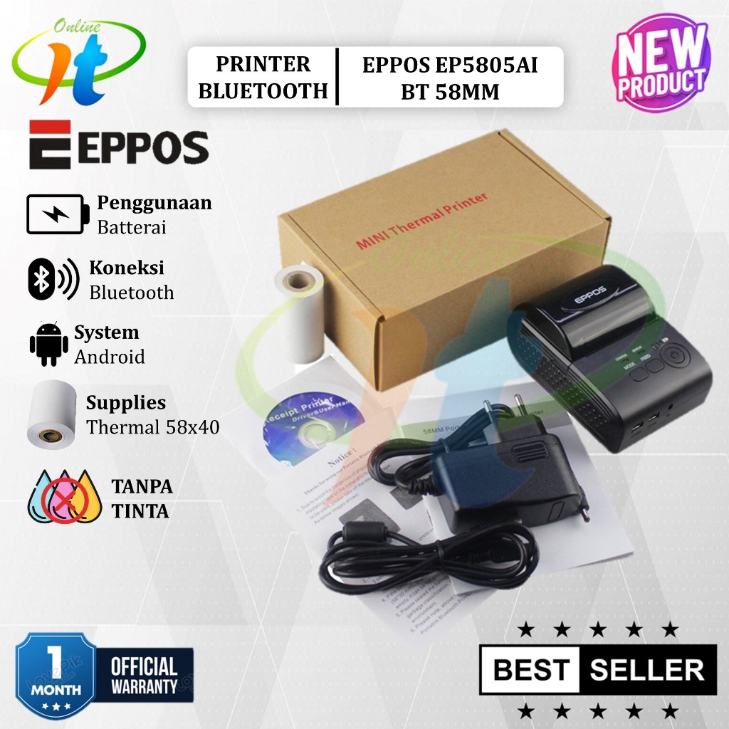 Jual Mobile Printer Bluetooth Thermal 58mm Eppos EP5805AI RPP02N Cetak Struk Kasir PPOB Mokapos ...
