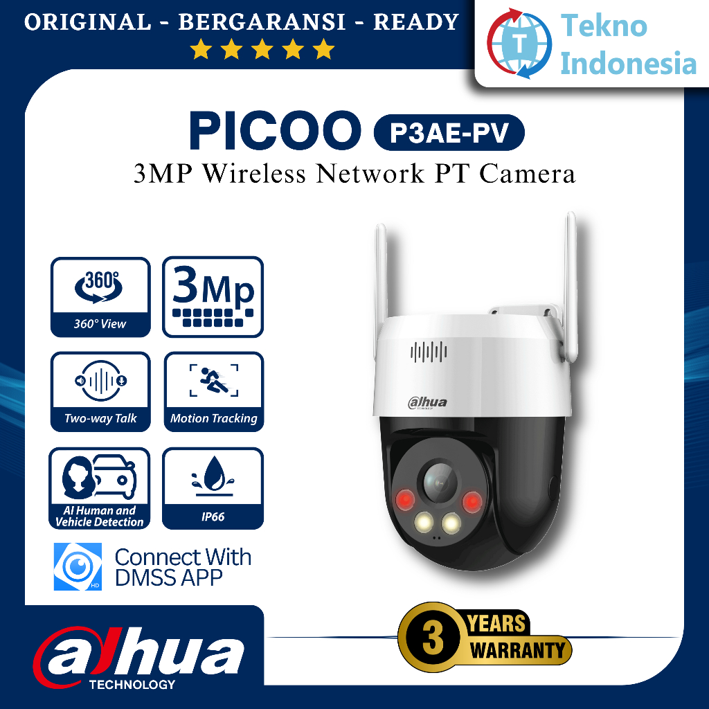 Jual DAHUA Wifi P3AE-PV 3MP Wireless Full color Two Way Talk IP Cam Wireless PT Camera Outdoor ...