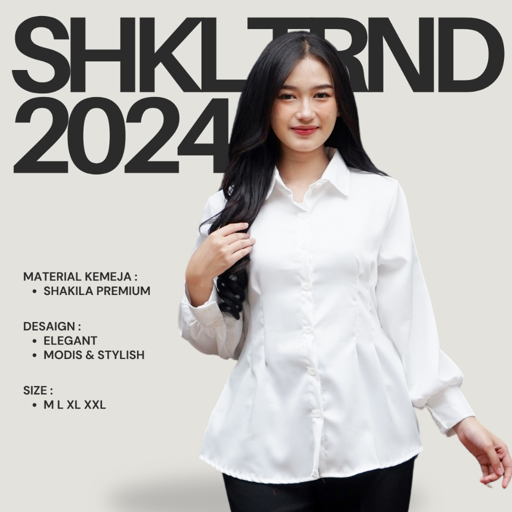 Jual Baju Kemeja Atasan Putih Wanita Blouse Kerja Korean Style Elegan ...