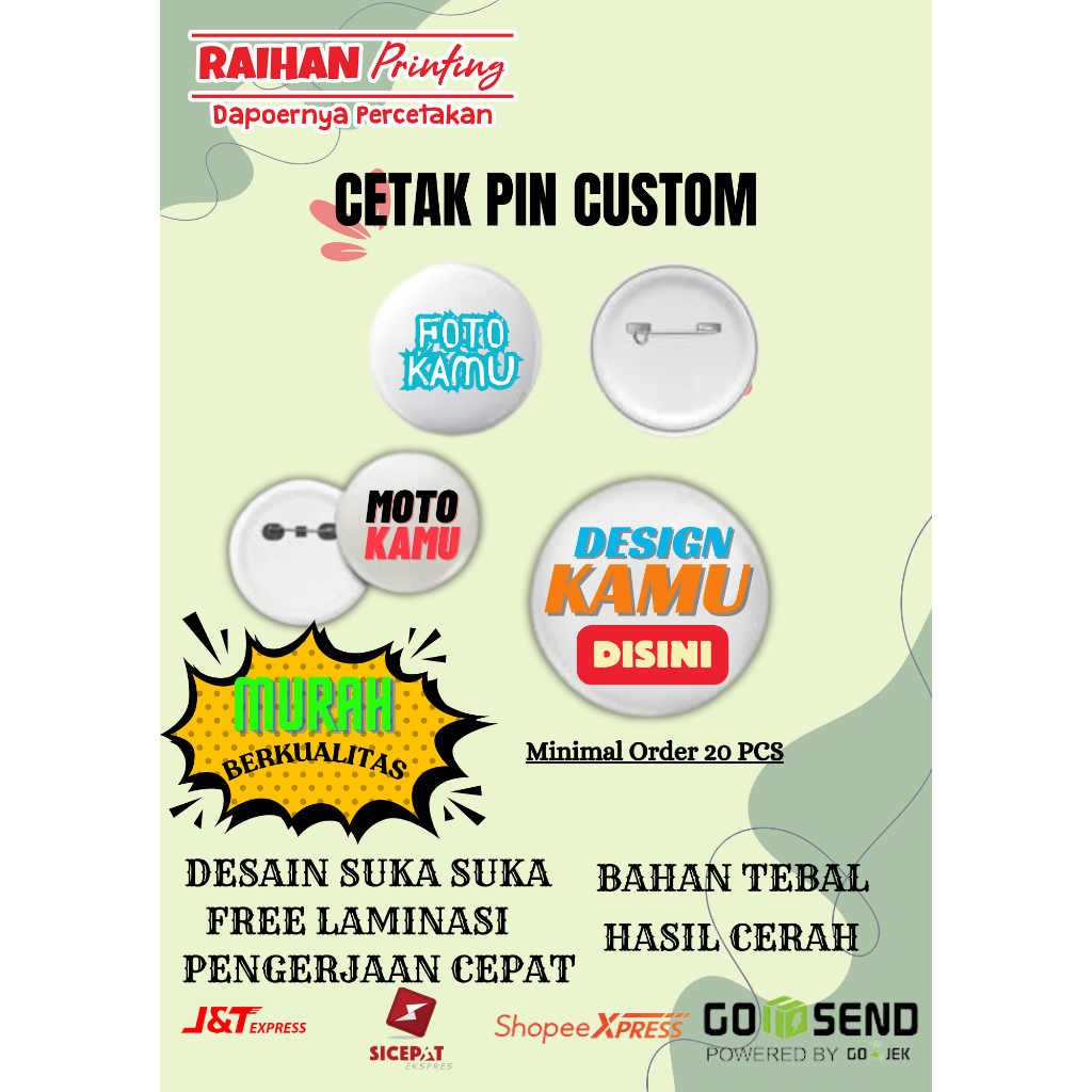 Jual CETAK PIN PUTIH CUSTOM / Pin Peniti/Broos Foto Logo Promosi ...