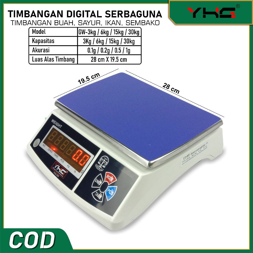 Jual YHG GW Timbangan Digital Serbaguna 3kg 6kg 15kg 30kg Timbangan Meja Dapur Buah Sayur Kain ...