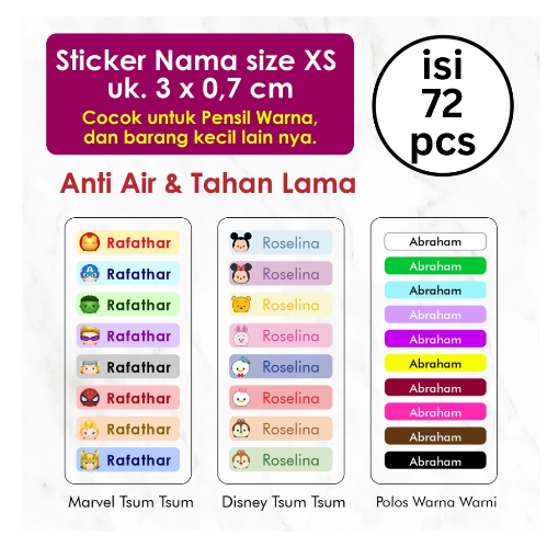 Jual Stiker Label Pensil Warna Nama Anak Custom Ukuran Xs isi 72 pcs ...