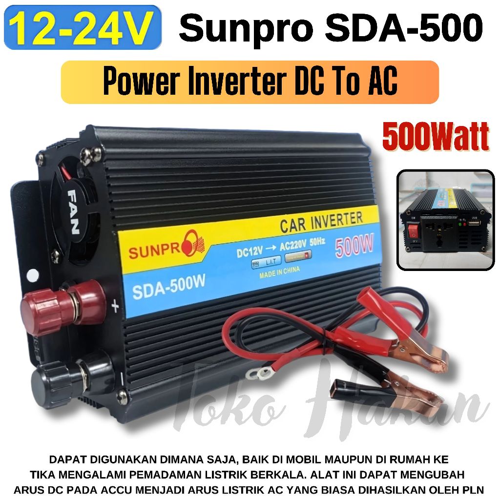 Jual Power Inverter Sunpro SDA-500 With USB 5V / Inverter Power DC To ...