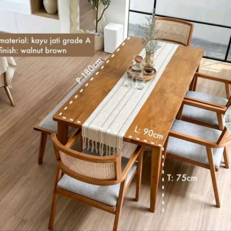 Jual Meja Makan Kayu Jati 4 Kursi & Bench | Shopee Indonesia