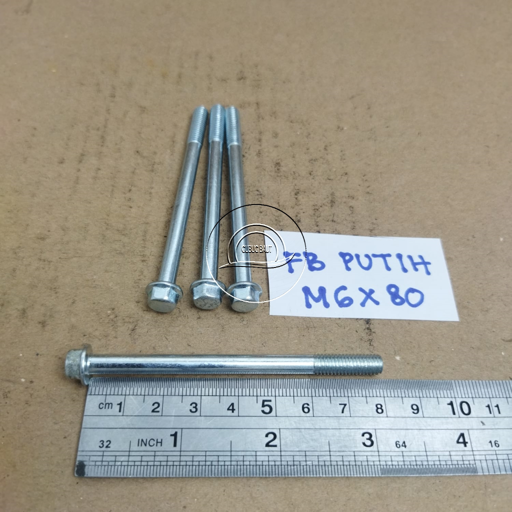 Jual BAUT TOPI M6X80 KUNCI PAS 8 PANJANG 8CM 8 CM PUTIH BLOK MESIN CVT 80MM 80 MM FLANGE BOLT M6 ...