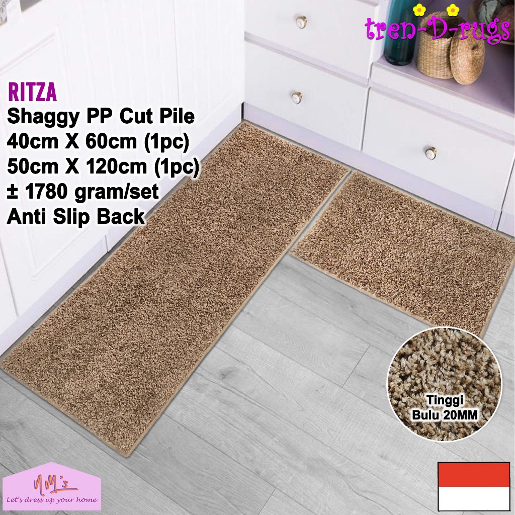 Jual Tren-D-rugs Keset kaki shaggy polos estetik modern 2in1 50 cm x ...