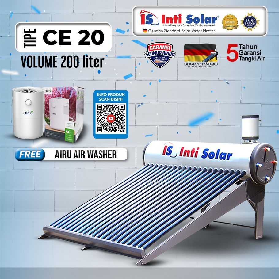 Jual Solar Water Heater Pemanas Air 200L IS 20 CE Tenaga Surya Inti ...