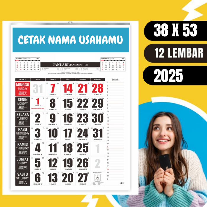 Jual CETAK KALENDER KERJA TAMBAH NAMA USAHA UKURAN 38 X 53 CM ...