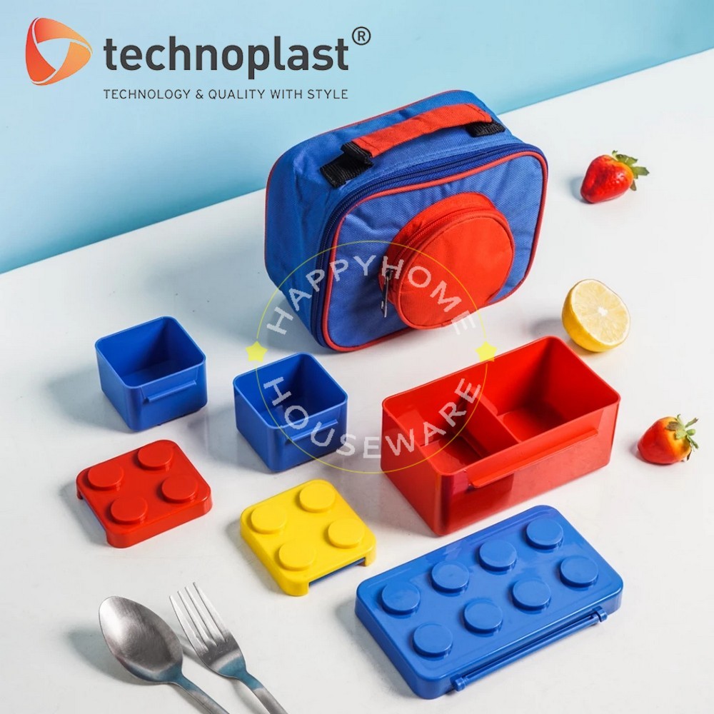 Jual TECHNOPLAST Biru Merah Big Block Lunch Box Set Tempat Makan Set ...