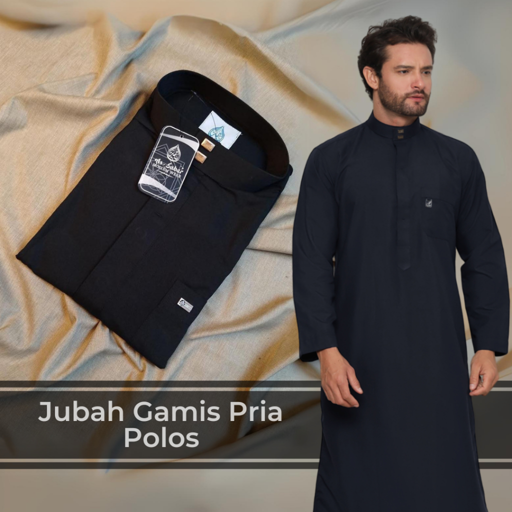 Jual Gamis Pria Harramain Viskin Lengan Panjang Jubah Pria Hitam Polos ...