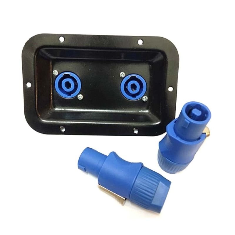 Jual (1set) Panel Speaker Box ( 1 plat besi mangkok+2 Jack Speakon Biru+2 Socket Biru) Lengkap ...