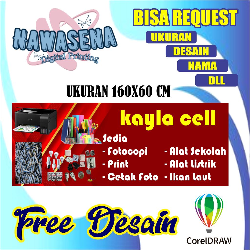 Jual Cetak Spanduk Banner Kayla Cell Ukuran 160x60 cm Custom | Shopee ...
