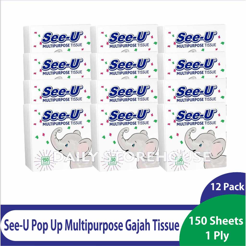 Jual Paket 12 Pack Tissue See-U Multipurpose Gajah Tisu Pop Up 150 ...