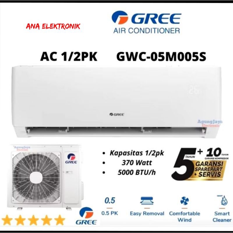 Jual AC GREE 1/2 PK (0,5 PK) GWC-05M005S AC SPLIT AUTO CLEAN R32 M005S ...