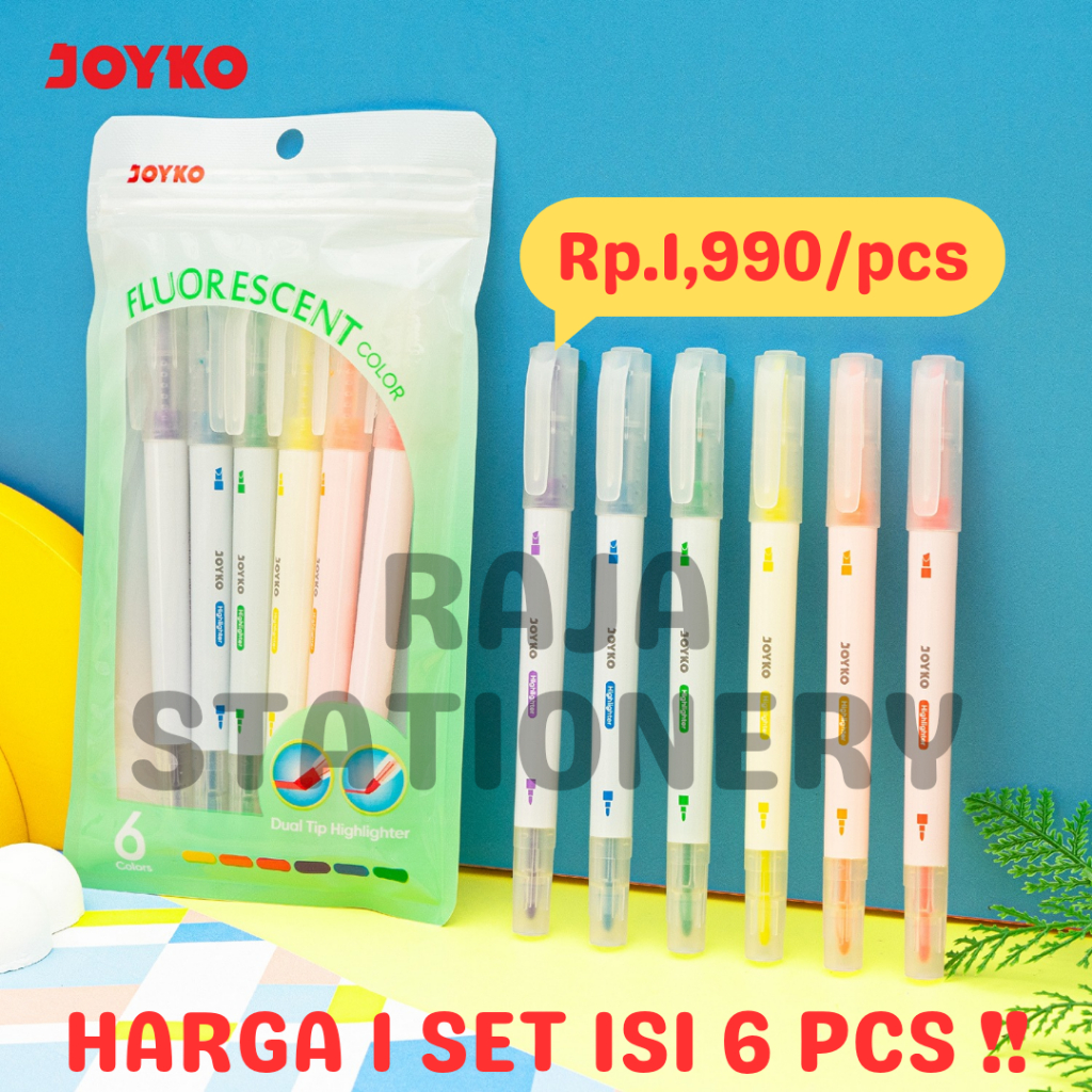Jual Joyko Highlighter DUAL TIP Neon Colours / Penanda Joyko Warna Neon ...