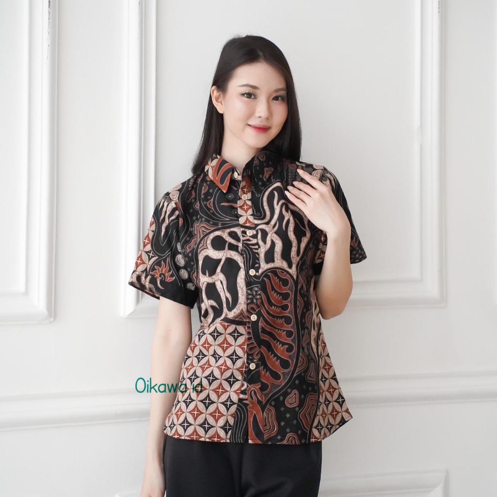 Jual Kemeja Batik Wanita Lengan Pendek | Blouse Batik Kantor | Shopee ...