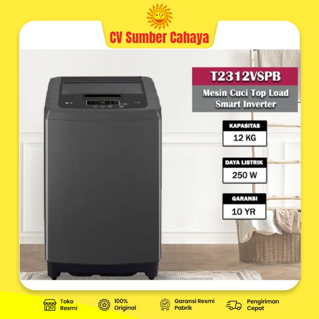 Jual LG Mesin Cuci 1 Tabung 12Kg Smart Inverter Top Loading Turbo Drum ...