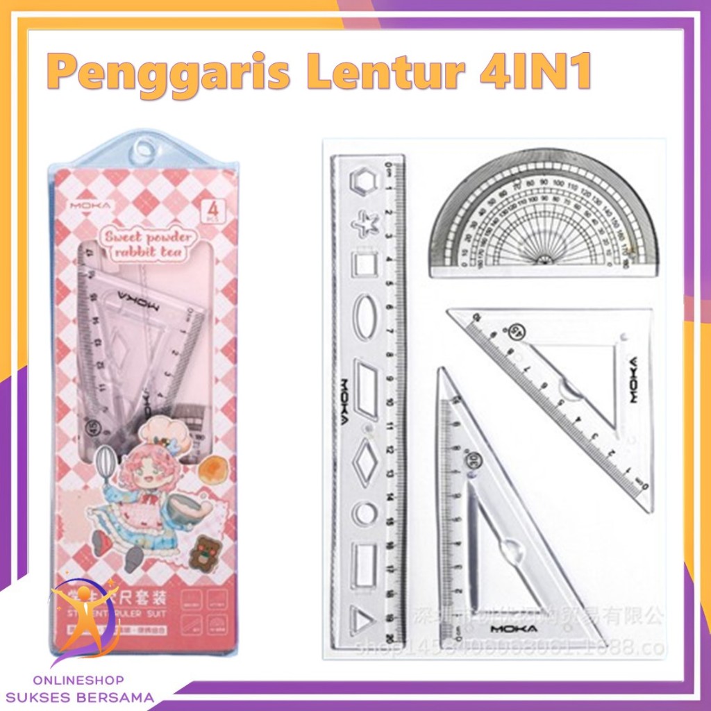 Jual OSB Penggaris Set 4IN1 20Cm Penggaris Lentur Bening Isi 4Pcs Lucu ...