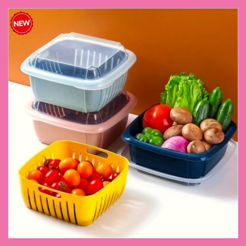 Jual Keranjang Saringan Buah Sayur 2 Layer Dengan Tutup Tempat ...