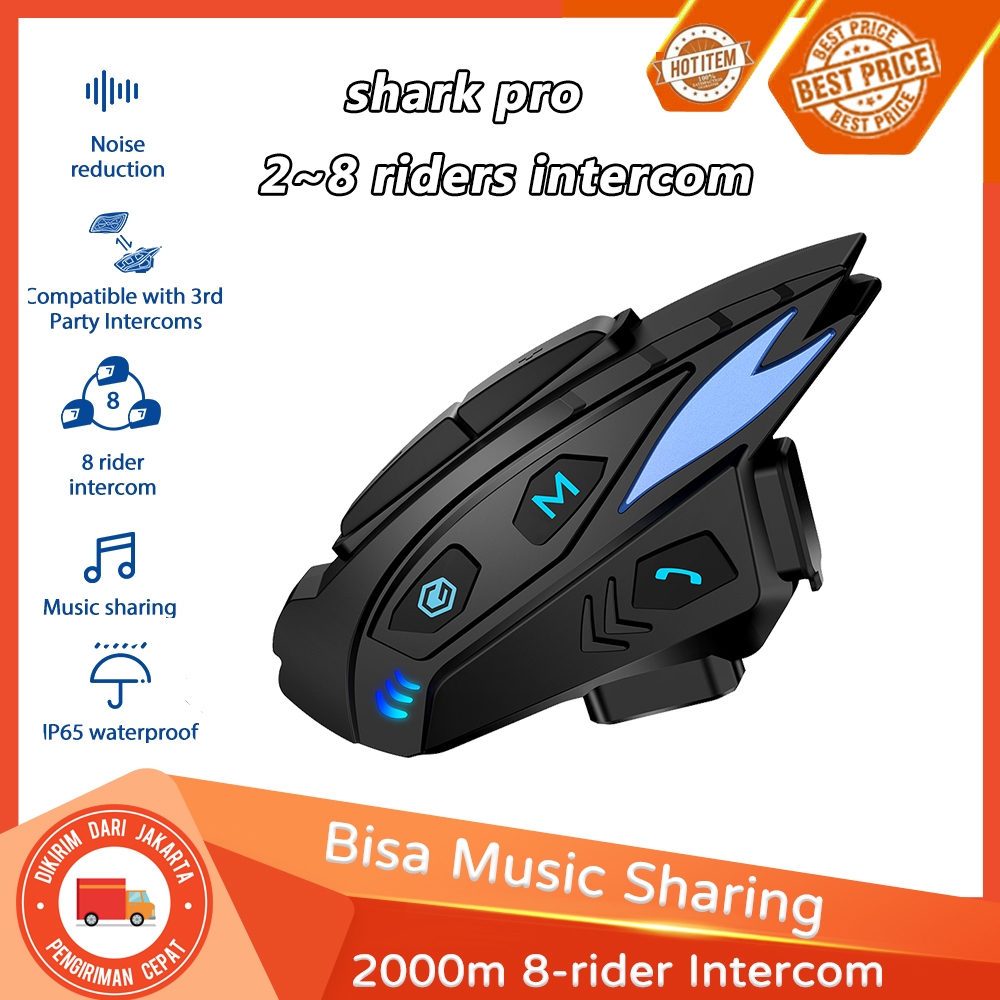 Jual GEARELEC Shark Sepeda Motor Bluetooth Intercom Headset 2-8 ...