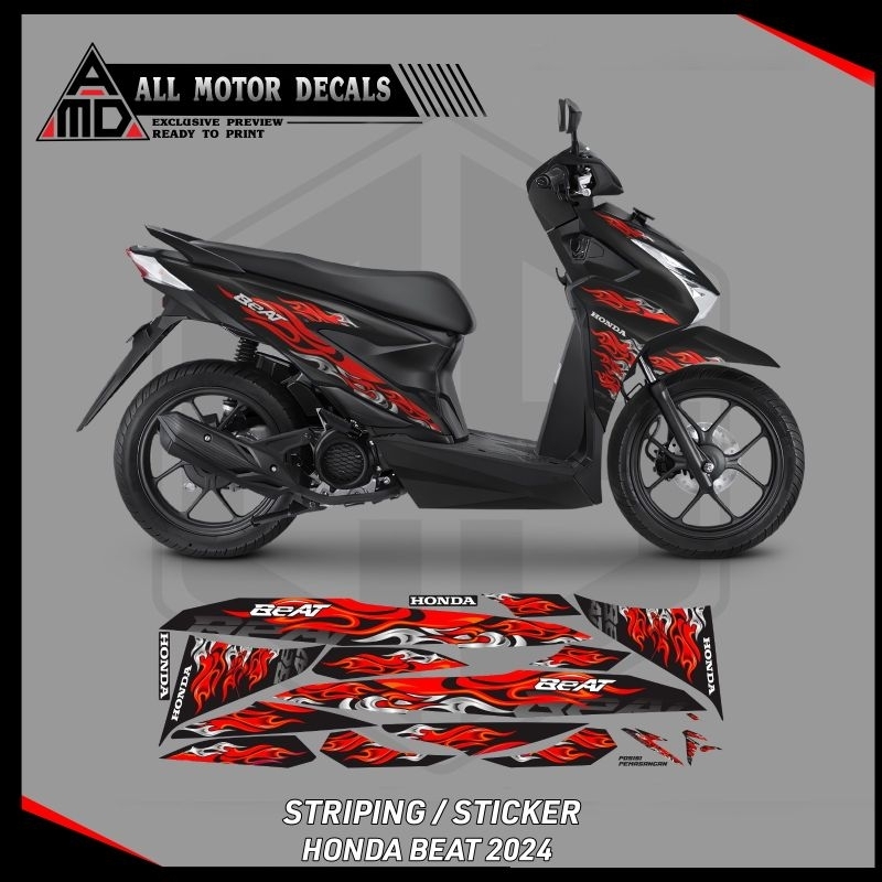 Jual Striping Honda Beat New 2024 Motif Grafis Api / Sticker Api Motor ...