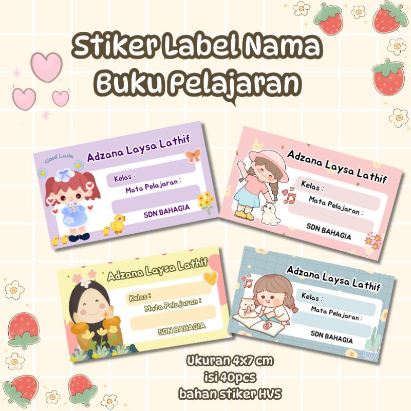 Jual stiker label nama buku mapel motif anak perempuan / stiker label ...