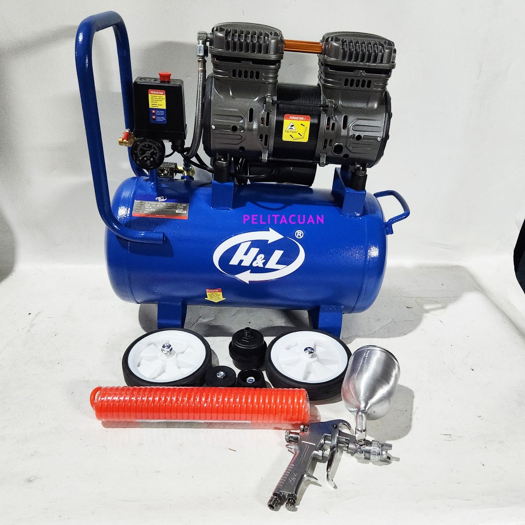 Jual Mesin Kompresor H&L Silent 1 HP 24 Liter & Spray gun | Shopee ...